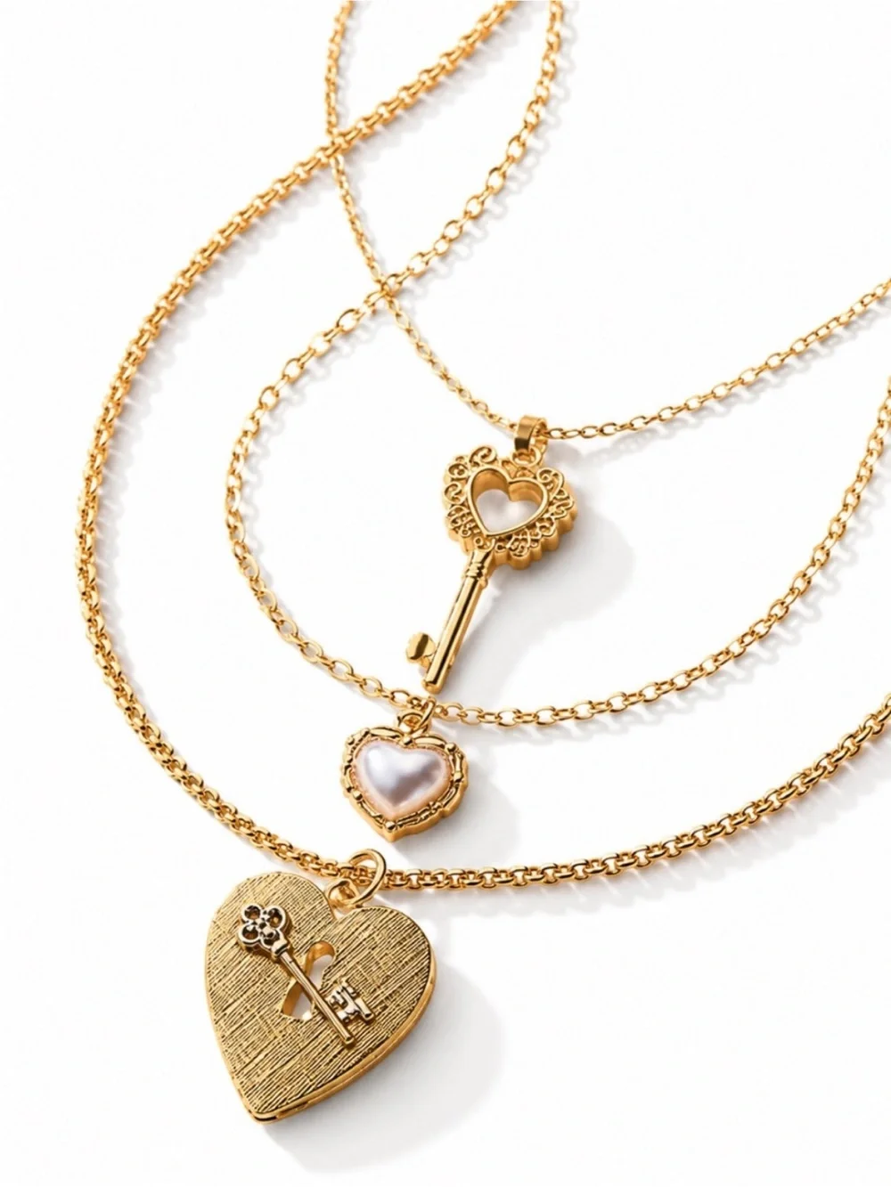 Jewelry | New Gold Heart Lock And Key Necklace Stack Set Nwot 403 ...